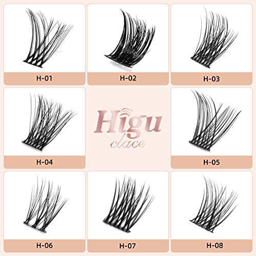 Lash Clusters DIY Eyelash Extensions 72 Pcs D Curl 16mm Cluster Eyelash Extensions Thin Stem Cluster Lashes Individual Lashes Cluster Lashes Wisps Reusable for Self-application (H-02 D Curl 16mm)