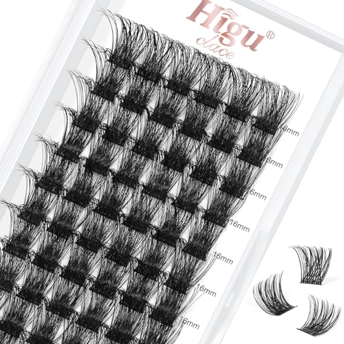 Lash Clusters DIY Eyelash Extensions 72 Pcs D Curl 16mm Cluster Eyelash Extensions Thin Stem Cluster Lashes Individual Lashes Cluster Lashes Wisps Reusable for Self-application (H-02 D Curl 16mm)