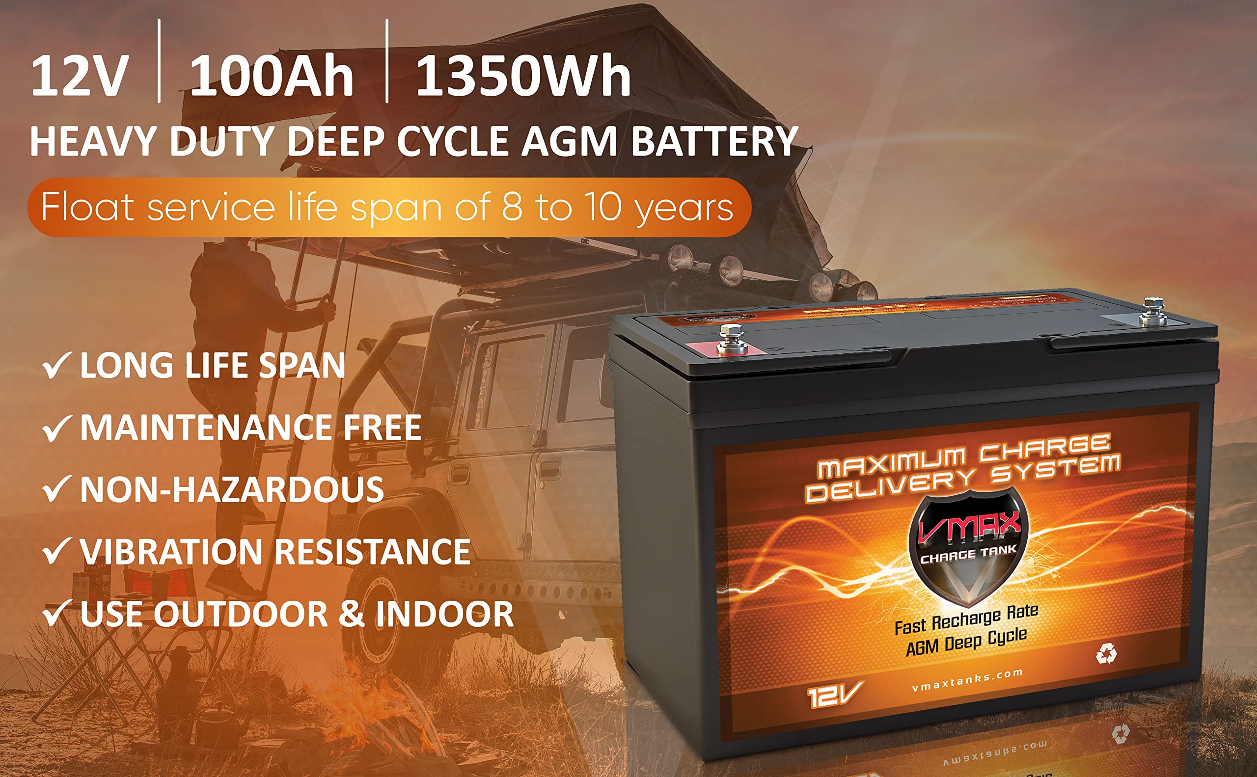 QTY4 VMAX SLR100 AGM deep cycle SLA battery 12 Volt 100Ah ea.(400Ah total) Maintenance free sealed batteries for Use with PV Solar Panels, wind turbine, UPS backup generators and other applications