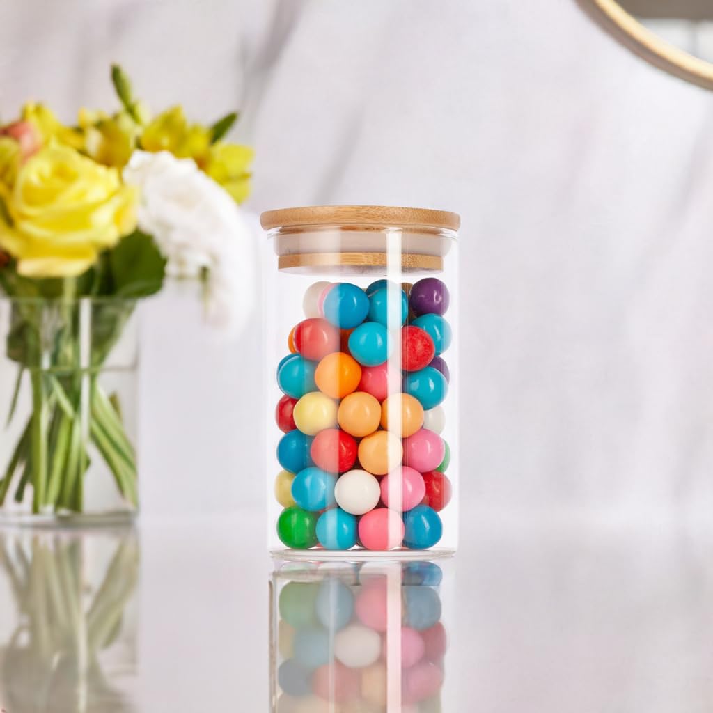 (2 Pack) 16 oz Clear Glass Home Storage Kitchen Jar with Wood Bamboo Lid