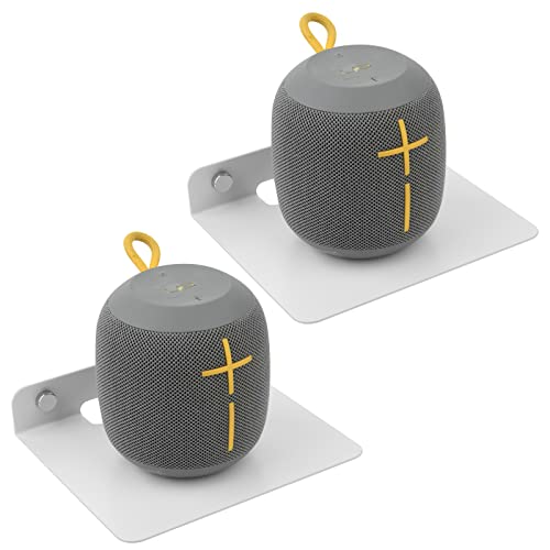 TXEsign Floating Wall Shelves-2 Pack, Wall Shelf Speaker Mount for Bluetooth Speaker, Webcam, Cell Phones, Mesh Router,Toy Display Shelf Metal Speaker Shelf (White, 2)