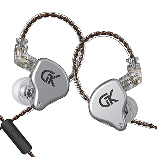 erjigo Earphone, Customized Comfort, GK-GS10Earbuds, 4BA+1DD Configuration, Noise-canceling Headphone, HiFi Sports&Fitness Headphones (Silver with Microphone)