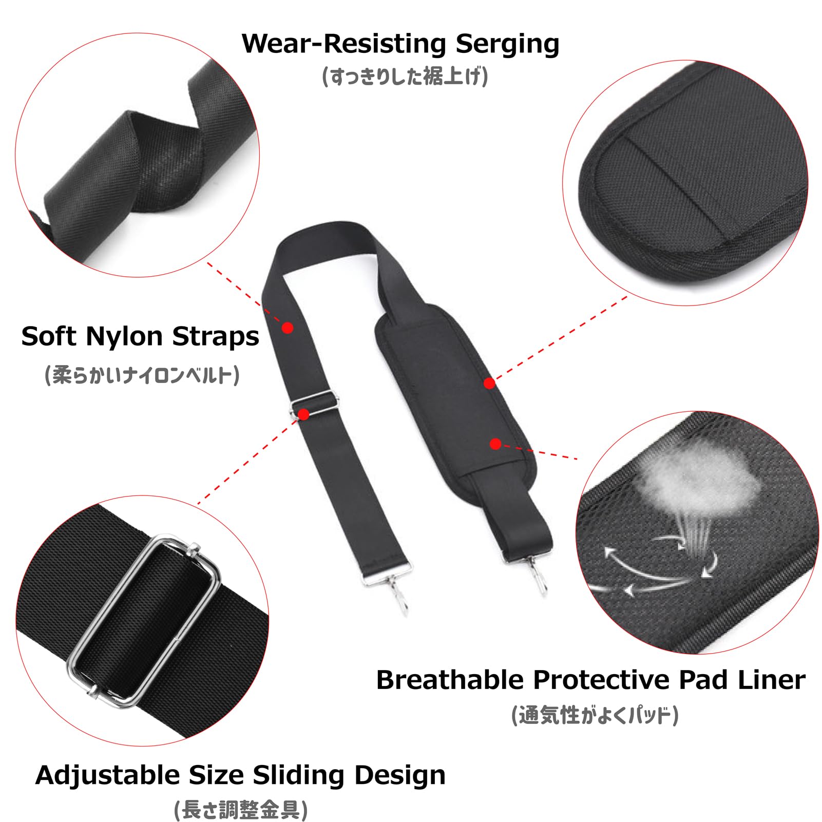 Azarxis Replacement Shoulder Strap with Thick Soft Pad Adjustable Crossbody Webbing Padded Belt for Messenger Bag Laptop Computer Briefcase Luggage Duffel Bag Sport Bag Camera Bag Guiter (Black)