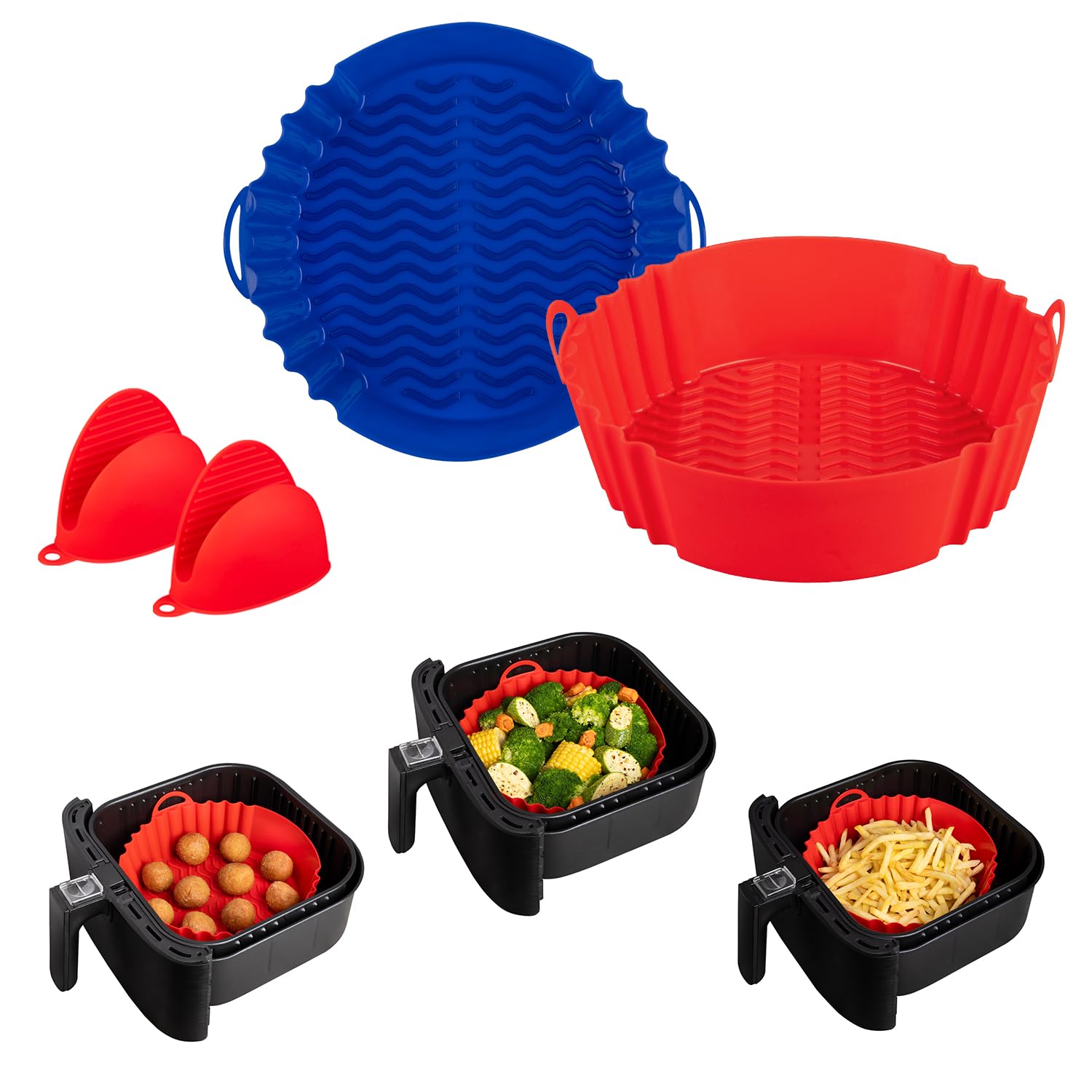 Silicone Air Fryer Liners for Ninja Air Fryer AF101 4QT, AF161/AF150 5.5, For Gourmia, Power XL, COSORI, Instant Pot, Fabuletta, Phillipe Air Fryer 4QT and 3-6 QT Airfryer, Better than Paper Liners