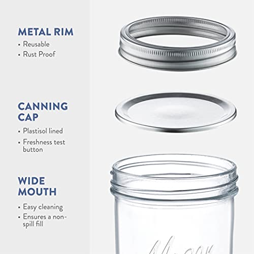 Paksh Novelty Mason Jars - Food Storage Container - 6-Pack - Airtight Container for Pickling, Canning, Candles, Home Decor, Overnight Oats, Fruit Preserves, Jam or Jelly
