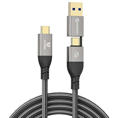 PHIXERO USB C to USB C Cable (100W/20Gbps/1.6Ft), 4K@60Hz Video Output Type-C Cable, 2-in-1 USB-A/C to USB-C Cable, USB C 3.2 Gen 2×2 Cable for MacBook Pro/Air/iPad Pro USB-C Monitor