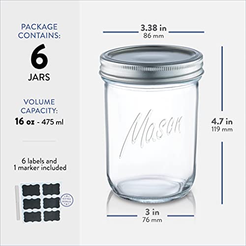 Paksh Novelty Mason Jars - Food Storage Container - 6-Pack - Airtight Container for Pickling, Canning, Candles, Home Decor, Overnight Oats, Fruit Preserves, Jam or Jelly