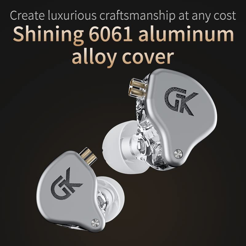 erjigo Earphone, Customized Comfort, GK-GS10Earbuds, 4BA+1DD Configuration, Noise-canceling Headphone, HiFi Sports&Fitness Headphones (Silver with Microphone)