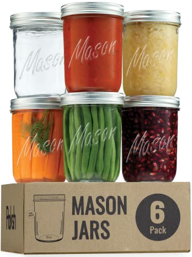 Paksh Novelty Mason Jars - Food Storage Container - 6-Pack - Airtight Container for Pickling, Canning, Candles, Home Decor, Overnight Oats, Fruit Preserves, Jam or Jelly