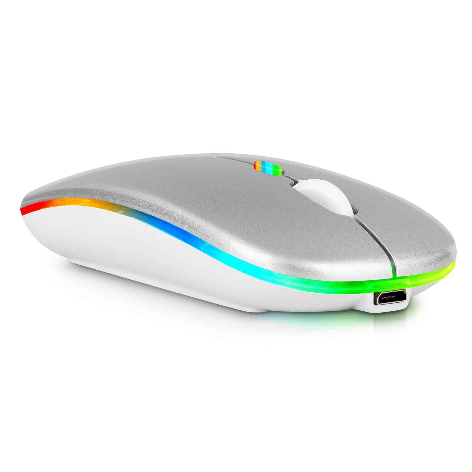 UrbanX 2.4GHz & Bluetooth Mouse, Rechargeable Wireless Mouse for Huawei MatePad Pro 10.8 (2021) Bluetooth Wireless Mouse for Laptop/PC/Mac/Computer/Tablet/Android RGB LED Silver