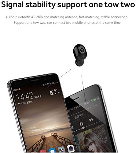 Mini Invisible Bluetooth Headphone Handsfree in Ear Headset Earbud Earphone with Microphone Noise Cancelling Wireless Earbud for iPhone, Samsung, HTC, Sony and Much More Android Phones (1 x Black)