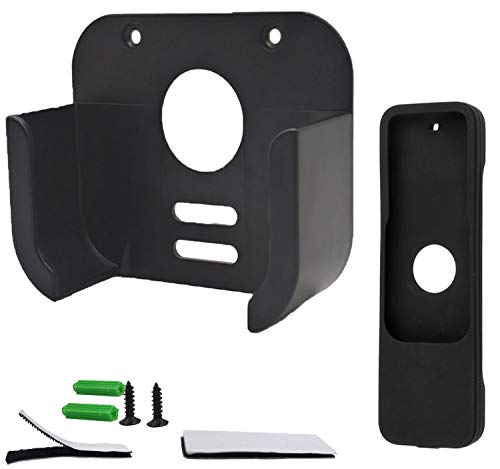 Wall Mount Bracket Compatible with Apple TV 4K 5th and 4th Generation - HJYuan TV Mount Holder with Black Siri Remote Silicone Protective Case Cover Compatible with Apple TV 4K 5th and 4th Gen