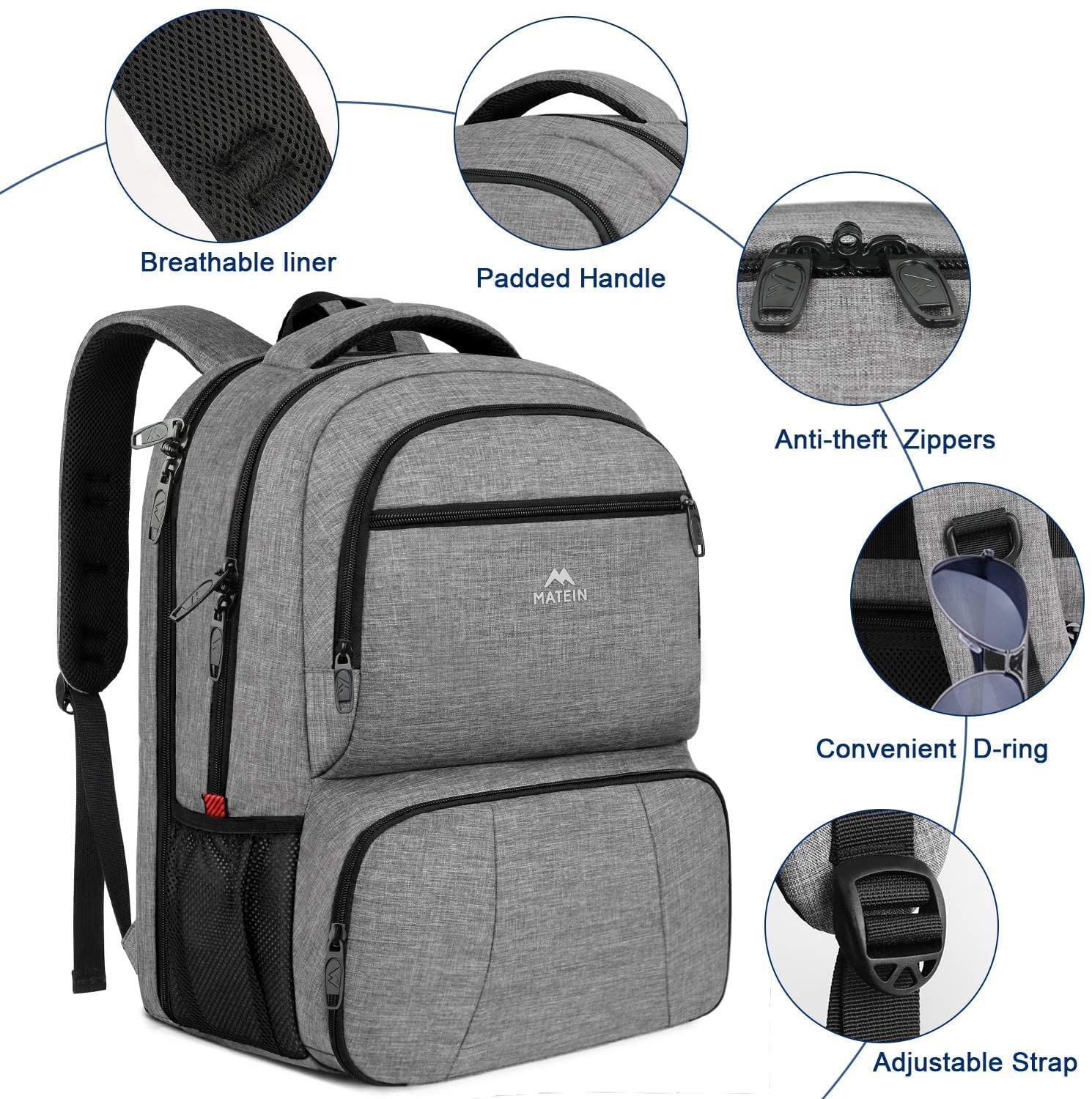 MATEIN Lunch Backpack, 17 inch Insulated Cooler Backpack with USB Charging Port for Women Men, Water Resistant College Lunch Box Backpack with Laptop Compartment for Work Picnic Travel Beach, Gifts