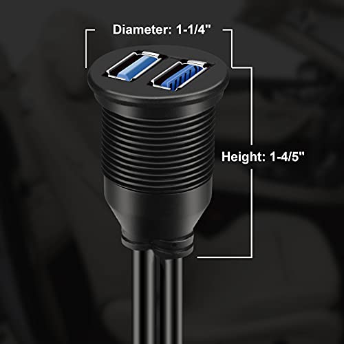 BATIGE 2 Pack Dual USB 3.0 Car Mount Flush Cable USB3.0 Male to Female Car Mount Extension Cable Waterproof for Car Truck Boat Motorcycle Dashboard Panel 3ft