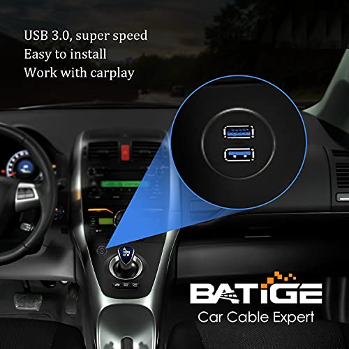 BATIGE 2 Pack Dual USB 3.0 Car Mount Flush Cable USB3.0 Male to Female Car Mount Extension Cable Waterproof for Car Truck Boat Motorcycle Dashboard Panel 3ft