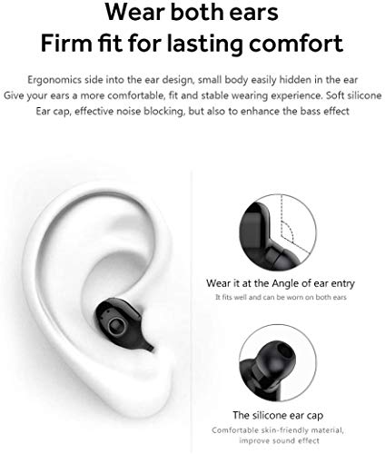 Mini Invisible Bluetooth Headphone Handsfree in Ear Headset Earbud Earphone with Microphone Noise Cancelling Wireless Earbud for iPhone, Samsung, HTC, Sony and Much More Android Phones (1 x Black)