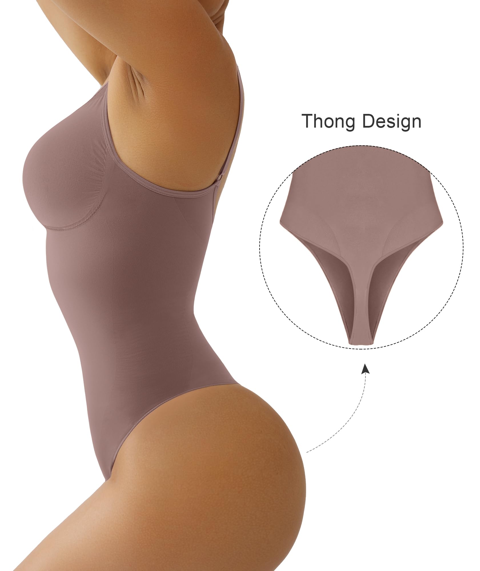 SHAPERX Women's Shapewear Bodysuit Tummy Control Body Shaper Seamless Sculpting Snatched Waist Body Suit,SZ5215-Umber-L/XL