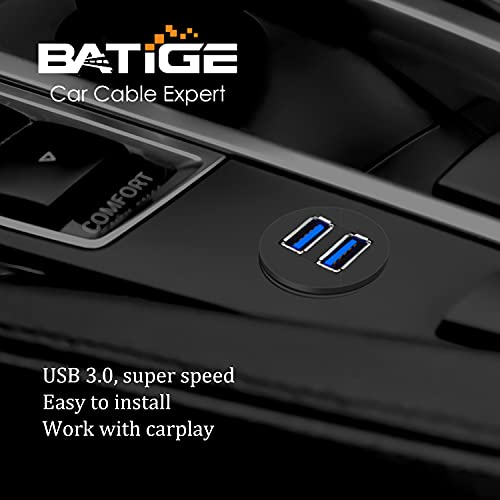BATIGE 2 Pack Dual USB 3.0 Car Mount Flush Cable USB3.0 Male to Female Car Mount Extension Cable Waterproof for Car Truck Boat Motorcycle Dashboard Panel 3ft
