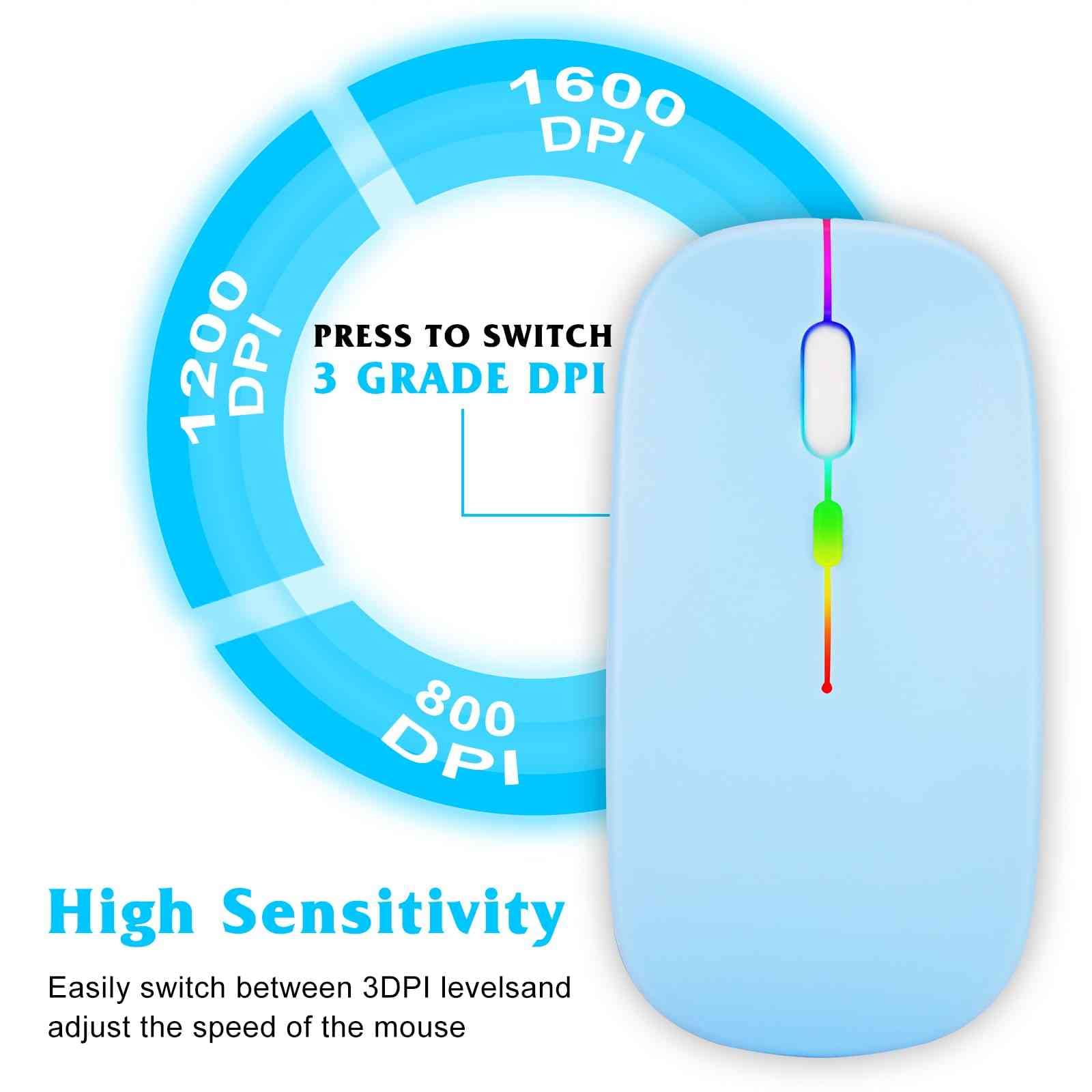 UrbanX 2.4GHz & Bluetooth Mouse, Rechargeable Wireless Mouse for Huawei P Smart Z Bluetooth Wireless Mouse for Laptop/PC/Mac/Computer/Tablet/Android RGB LED Sky Blue