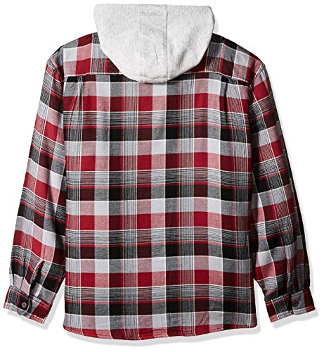 Wrangler Authentics Men's Long Sleeve Quilted Lined Flannel Shirt Jacket with Hood, Biking Red, Small
