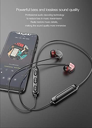 Wireless Stereo Earbuds – Neck Hanging Type Sports,HiFi Bass Stereo Running Headphones,Bluetooth 5.0,Call Function, Voice Control, Power Display,12 Hours Play Time, Built-in Microphone (Black) (BLACK)