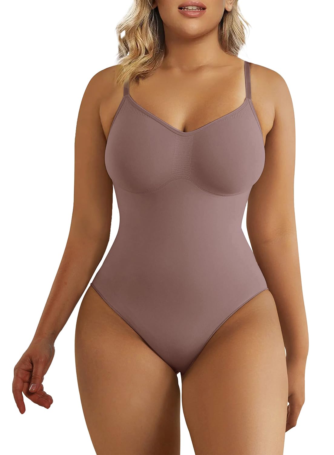 SHAPERX Women's Shapewear Bodysuit Tummy Control Body Shaper Seamless Sculpting Snatched Waist Body Suit，SZ5215-Umber-L/XL