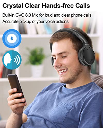 Vsonus H88 Active Noise Cancelling Headphones, Wireless Over Ear Bluetooth Headphones, 40H Playtime, HiFi Deep Bass Sound, Folding, Comfortable Earpads for Airplane, Travel, Home Office (Black)
