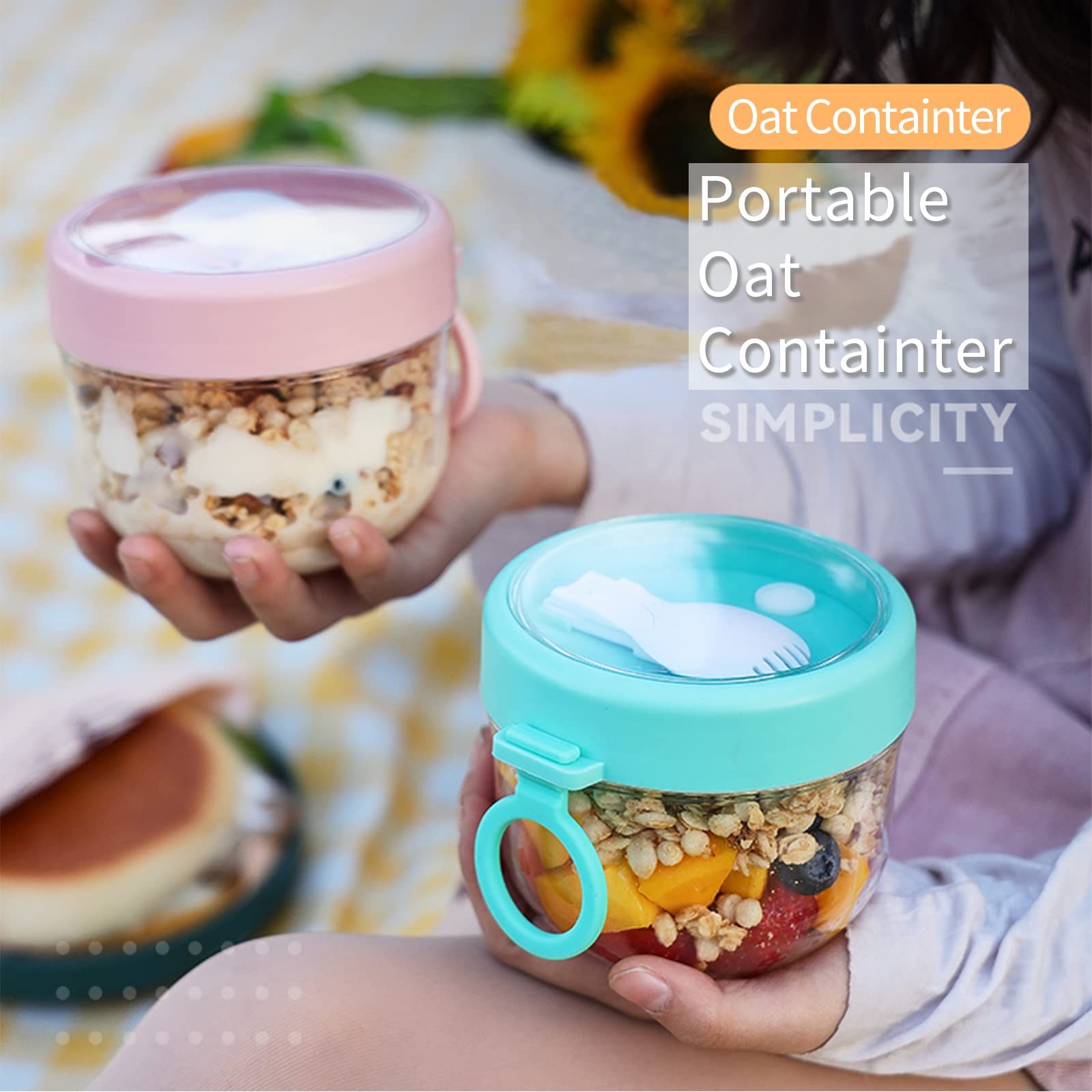Elivonix Jars for Overnight Oats, Overnight Oats Jars with Lids and Spoon, 20oz Oatmeal Cups Jars with Lids, 2 Pack Plastic Yogurt Jars Containers for Overnight Oats