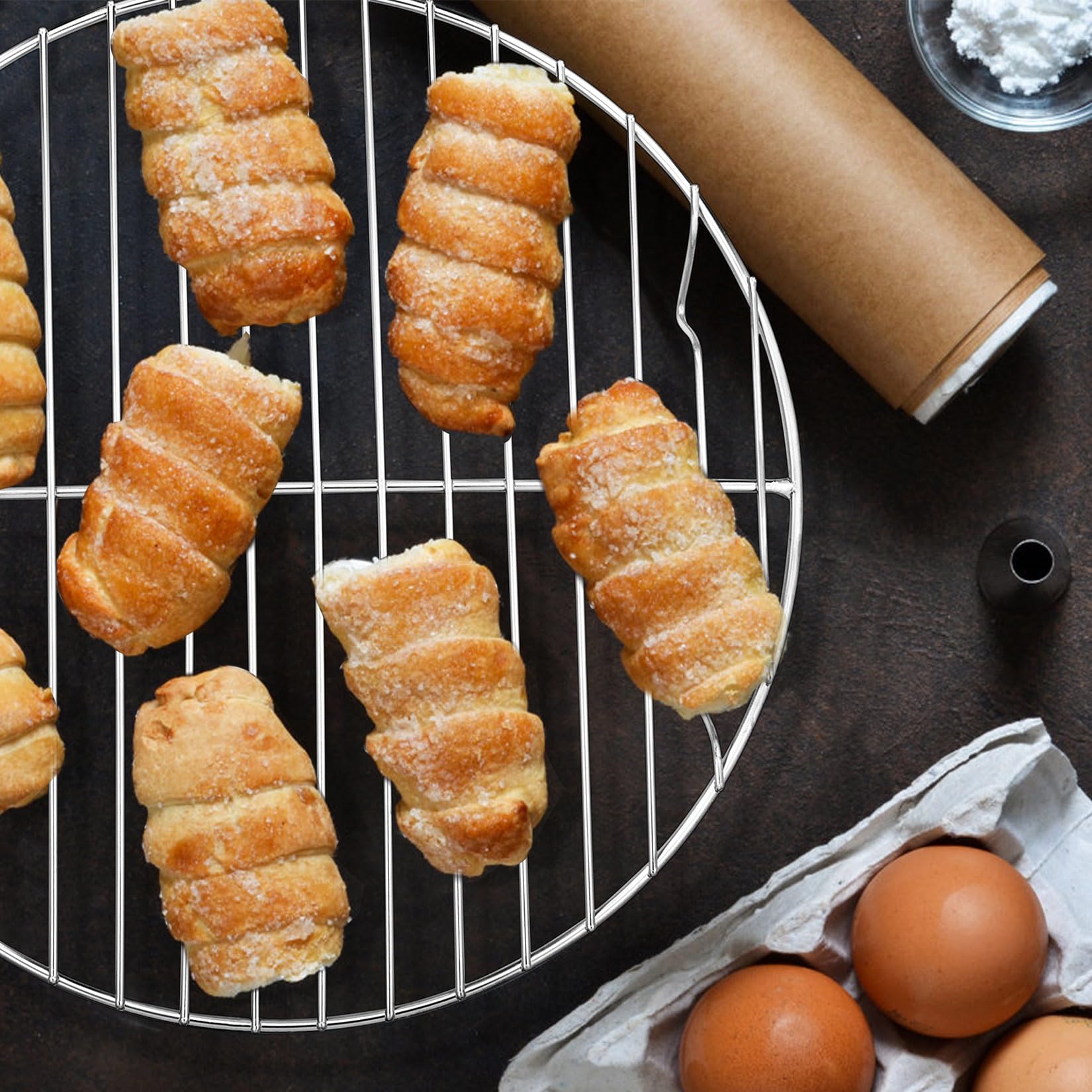 P&P CHEF Cooking Rack Round, Stainless Steel Round Rack for Cooking Cooling Steaming Baking, Fit Air Fryer Pot Pressure Cooker, 2 Pack -Oven & Dishwasher Safe, 7½ Inch