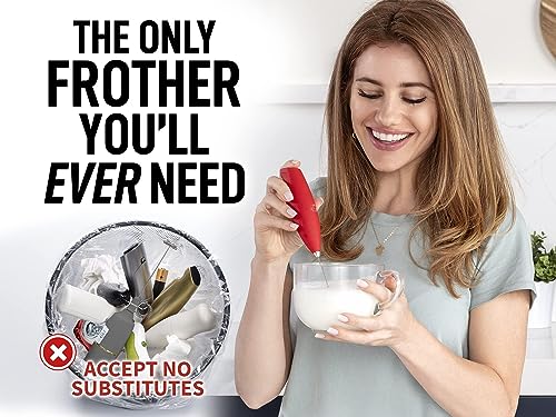 Zulay Powerful Milk Frother Handheld Foam Maker for Lattes - Whisk Drink Mixer for Coffee, Mini Foamer for Cappuccino, Frappe, Matcha, Hot Chocolate by Milk Boss (Cardinal Red)