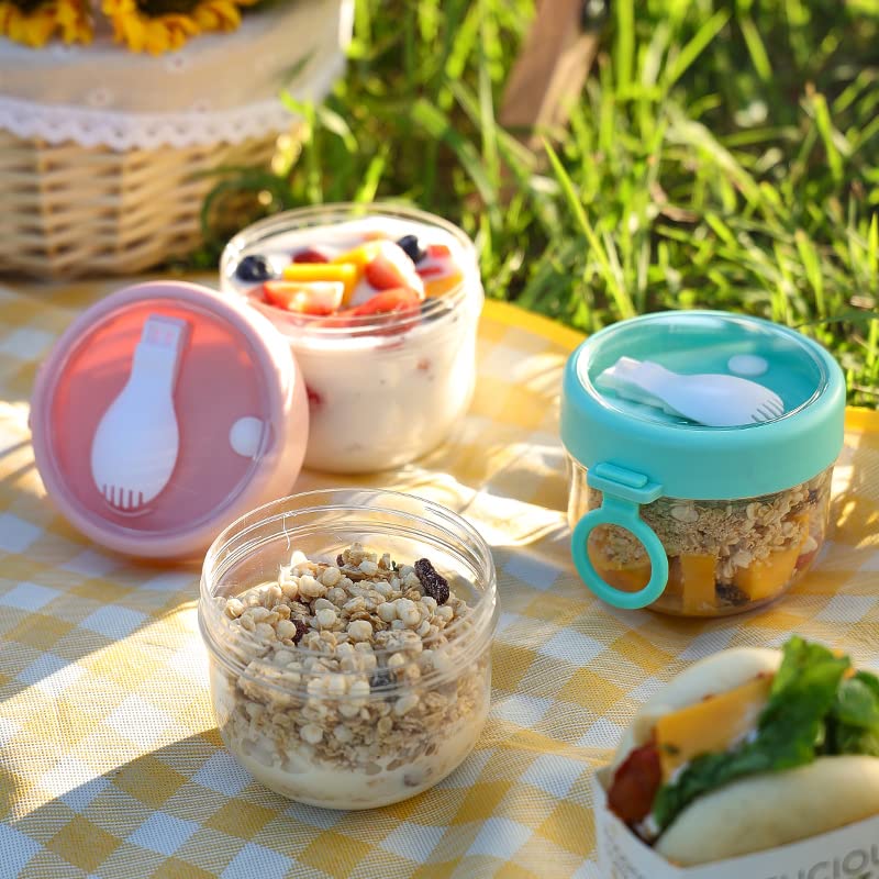 Elivonix Jars for Overnight Oats, Overnight Oats Jars with Lids and Spoon, 20oz Oatmeal Cups Jars with Lids, 2 Pack Plastic Yogurt Jars Containers for Overnight Oats