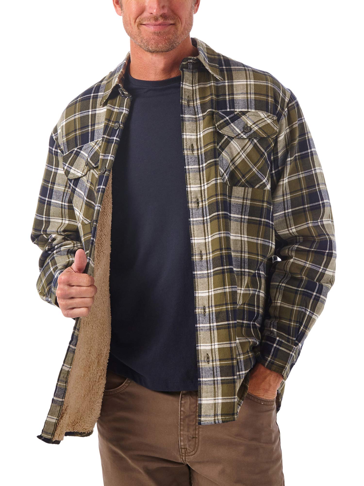Wrangler Authentics Men's Long Sleeve Sherpa Lined Shirt Jacket, Olive Sky, 3X-Large