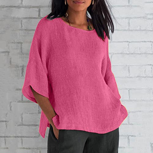 JDHUFEI Womens 3/4 Sleeve Tops and Blouses Summer Casual Crewneck Tshirts Fashion Loose Solid Color T-Shirt
