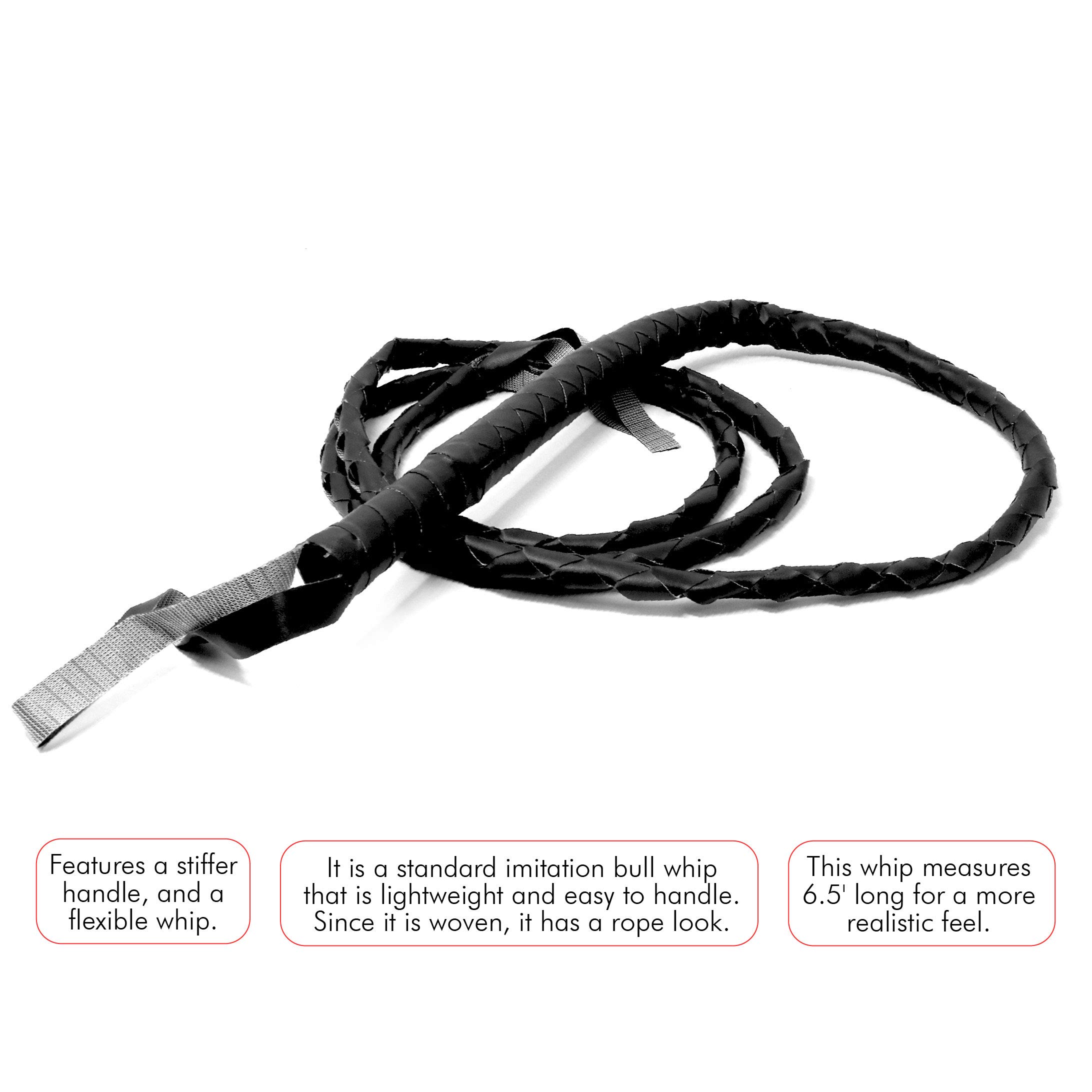 Skeleteen Faux Leather Black Whip - 6.5' Woven Costume Accessories Whips - 1 Piece