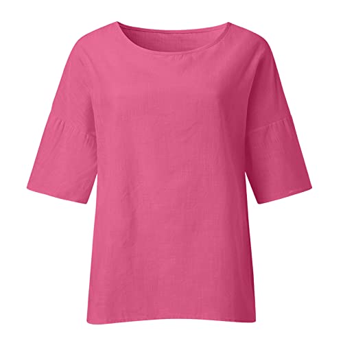 JDHUFEI Womens 3/4 Sleeve Tops and Blouses Summer Casual Crewneck Tshirts Fashion Loose Solid Color T-Shirt