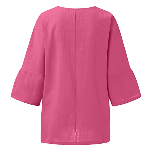 JDHUFEI Womens 3/4 Sleeve Tops and Blouses Summer Casual Crewneck Tshirts Fashion Loose Solid Color T-Shirt