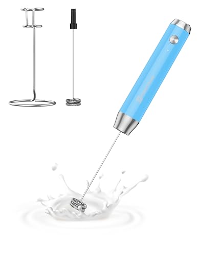 Maestri House Rechargeable Milk Frother with Stand, Handheld Electric Foam Maker Waterproof Detachable Stainless Steel Whisk Drink Mixer Foamer for Lattes, Cappuccino