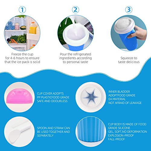[Upgrade 500ML] Slushy Cup Slushy Maker Cup TIK TOK Frozen Magic Squeeze Cup - Quick Cool Slushy Milk Shake Ice Cream Smoothies Cup (500ml Blue)