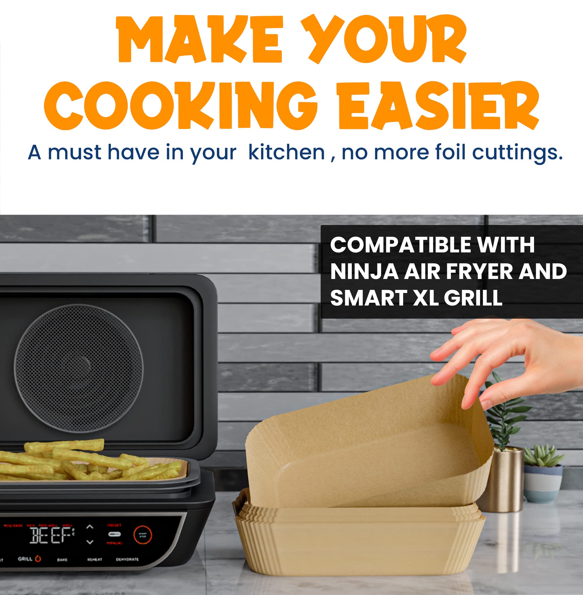 Air Fryer Paper Liners Non Stick Parchment Disposable Paper Liners Compatible with Ninja Smart XL Grill and Air Fryer, 100PCS