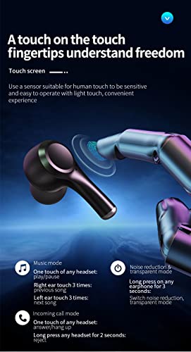 DARK WOLF True Wireless Earbuds,Active Noise Cancellation Bluetooth Headphones Touch Control with Charging Case ，Built-in Mic Stereo Earphones Light-Weight Waterproof in-Ear Headset (BL-J7)