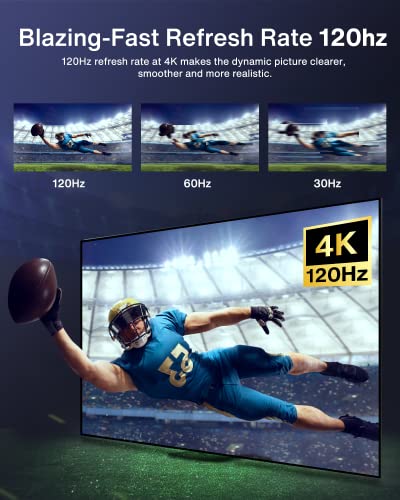 IVANKY 8K HDMI 2.1 Cable 10FT/3M, Certified High Speed HDMI 2.1 Cable, 4K@120Hz 8K@60Hz 48Gbps 144Hz, 7680P, DTS:X, eARC, HDR, for Roku TV/PS4 5/Xbox Series X