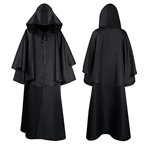 JDHUFEI Mens Long Cardigan Fashion Halloween Hooded Cloak Ruffle Shawl Collar Open Front Draped Cape Gothic Cosplay Costume