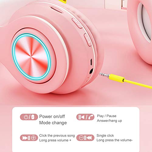 Heave Bluetooth 5.0 Wireless Headphones with LED Lights,3.5 mm Jack Stereo Over-Ear Headset with Noise Canceling Mic/Comfy Earpad,Support TF Card for Kids,Adult Online Class,Gaming Yellow