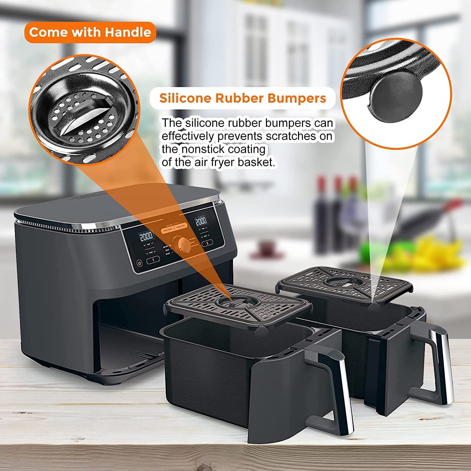 Air Fryer Grill Pan for Ninja Foodi DZ090/DZ201/DZ100(US)AF300(UK)6-in-1 7.6L Dual Zone Air Fryer, 2-Pack Replacement Crisper & Grill Plates with Rubber Bumpers, Dishwasher Safe