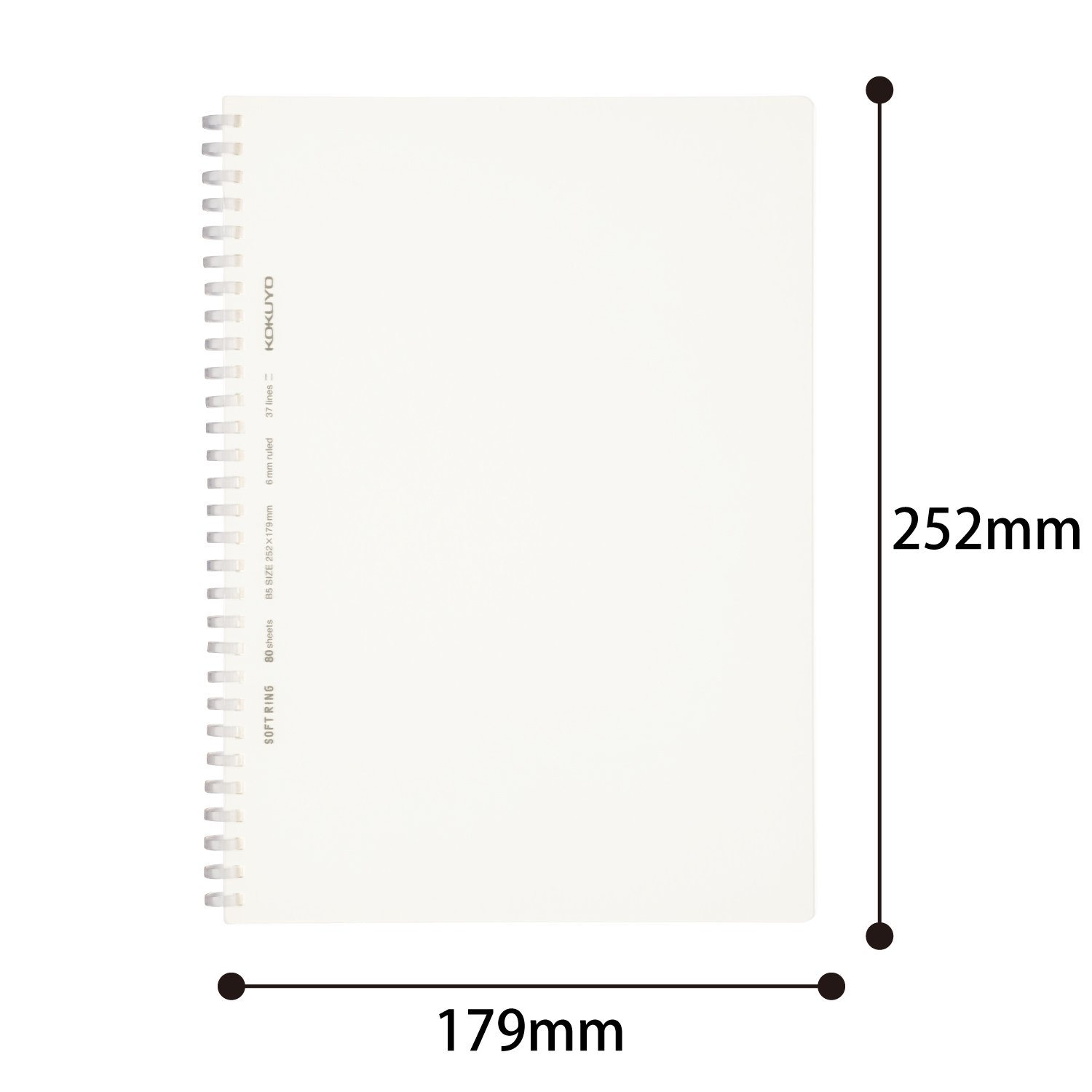 KOKUYO Spiral Lined Notebook, 10'' x 7'' Business Journal B5 Soft Ring Notebooks with A 6mm Ruled, 80 Perforated Sheets, Clear 1 Subject Notebook, Note Taking for Work. Japan Import (SU-SV508B-T)