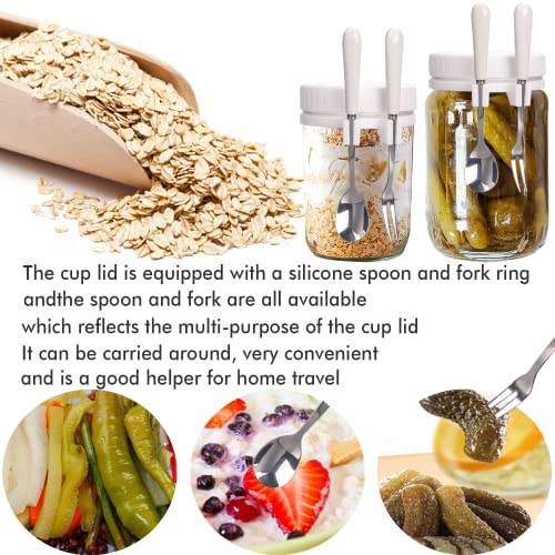 Overnight Oatmeal jars,4 piece set Overnight Oats Containers,with Lids and Pickle Fork ,spoon。16 oz Glass Mason Overnight Oats Jars ,Suitable for Cereal,oats, milk, cereal,fruit
