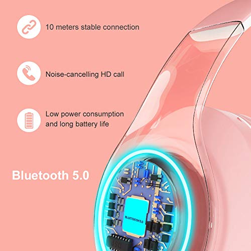 Heave Bluetooth 5.0 Wireless Headphones with LED Lights,3.5 mm Jack Stereo Over-Ear Headset with Noise Canceling Mic/Comfy Earpad,Support TF Card for Kids,Adult Online Class,Gaming Yellow