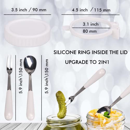 Overnight Oatmeal jars,4 piece set Overnight Oats Containers,with Lids and Pickle Fork ,spoon。16 oz Glass Mason Overnight Oats Jars ,Suitable for Cereal,oats, milk, cereal,fruit