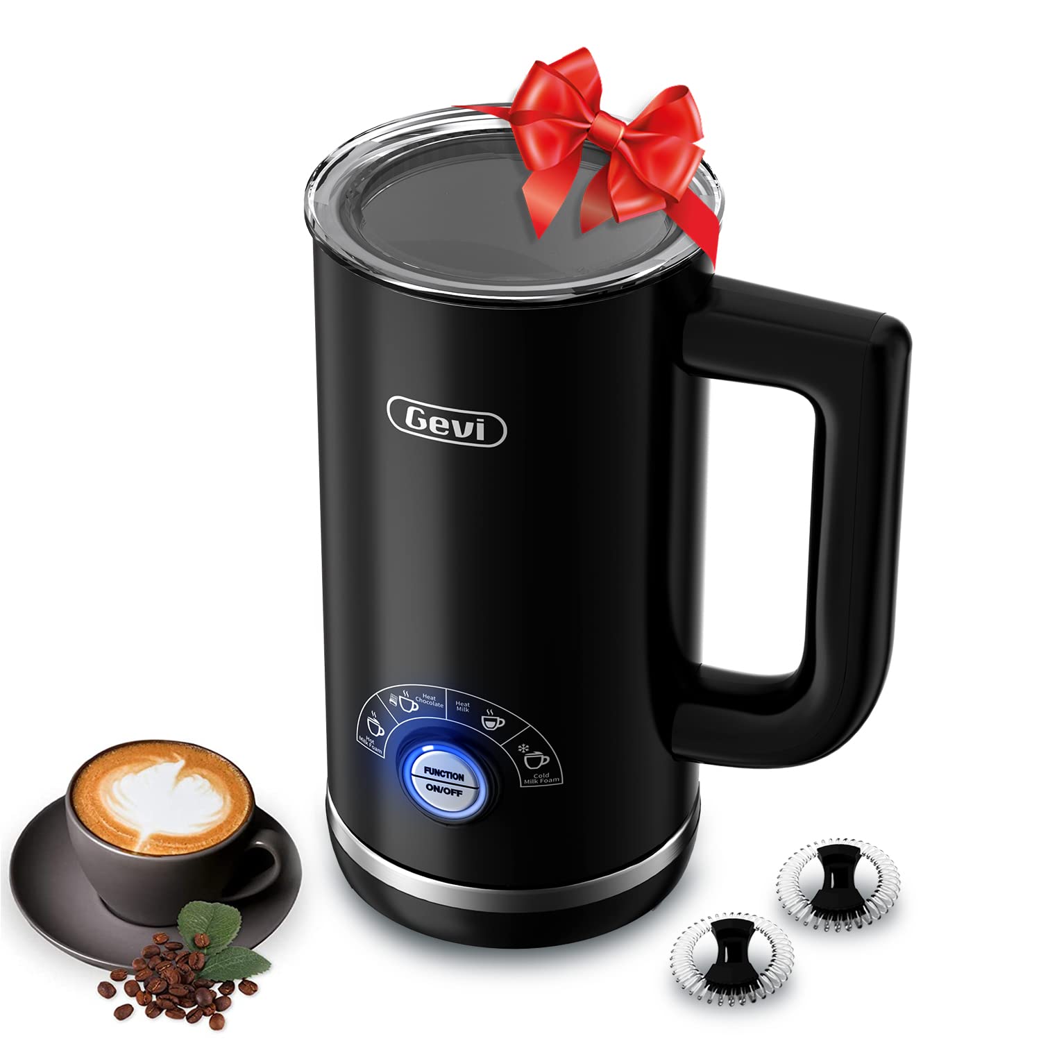 Gevi 4-in-1 Automatic Electric Milk Frother, Steamer & Warmer, 150ml, Black, Stainless Steel
