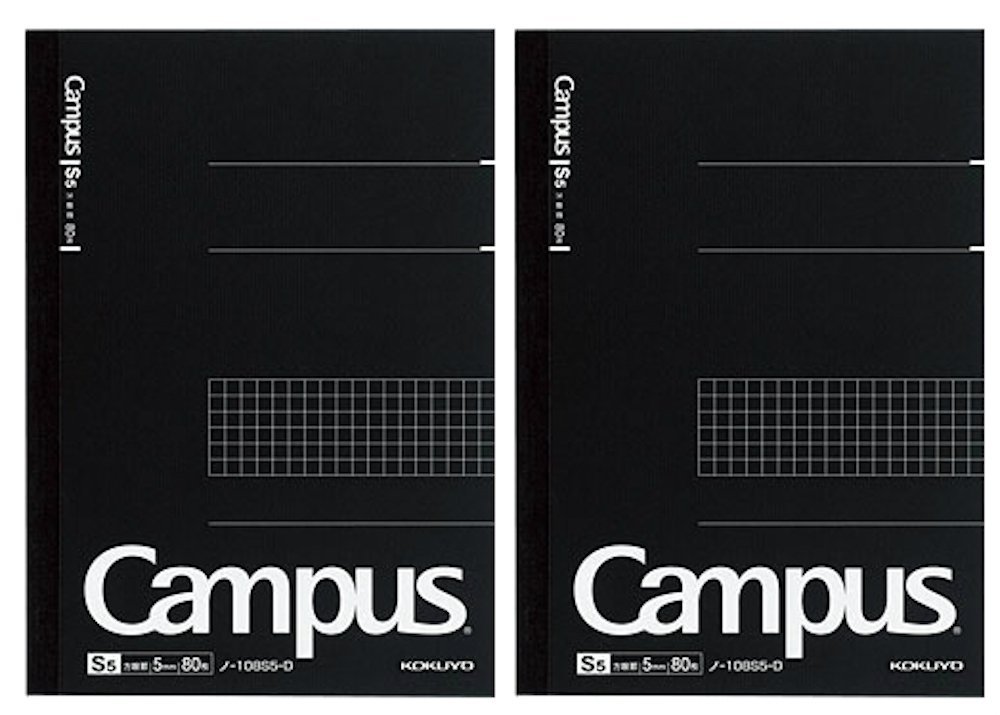 Kokuyo Campus Pre-Dotted Notebook, Semi A5, 5mm Grid Ruled - 80 Sheets - 160 Pages, Black (2 pack)